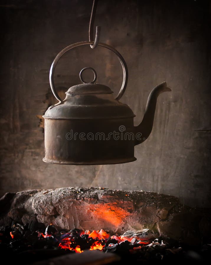Old iron kettle stock photo. Image of smoke, flame, steam - 41660934