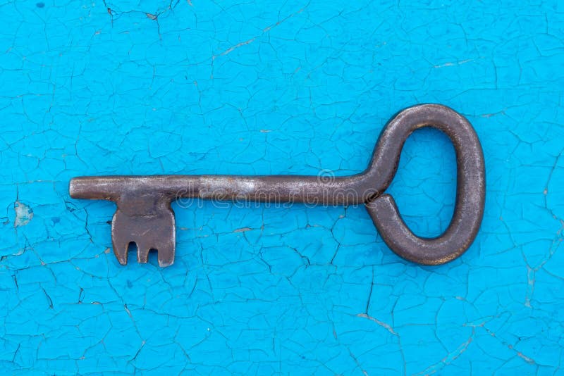 Old Iron Key Isolated on Blue Background Stock Image - Image of people ...