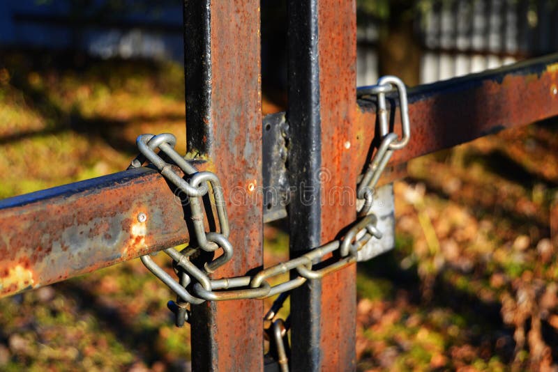 Old Iron Lock and Chain on the Gate Stock Image - Image of nature ...