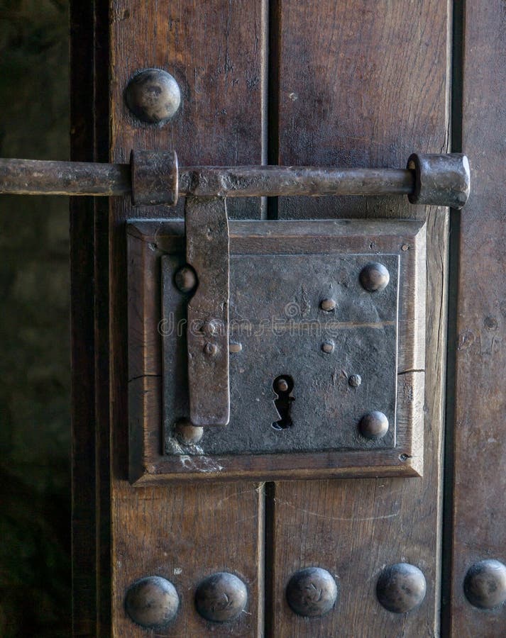 Old Iron Lock, on a Wooden Door Stock Image - Image of retro, gate ...