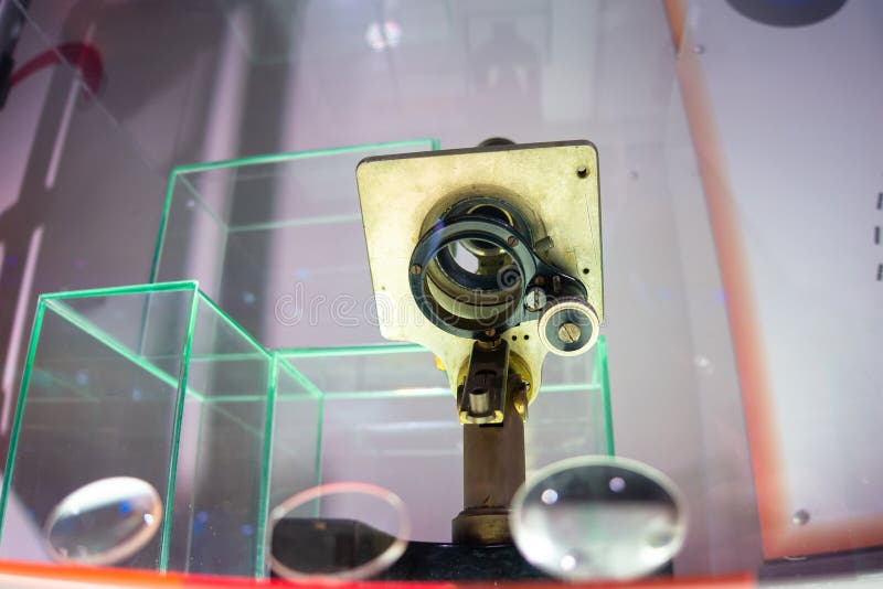 Old Iron Microscope with Magnifying Lenses Stock Photo - Image of ...