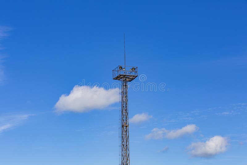 Old Iron Radar Tower and Blue Sky Stock Image - Image of frequency ...