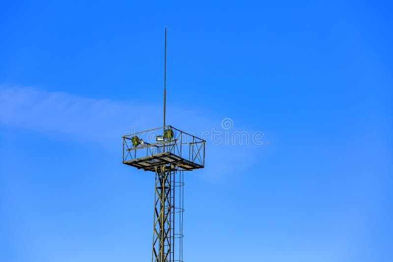 Old Iron Radar Tower and Blue Sky Stock Image - Image of station ...