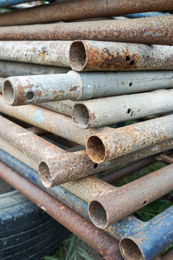 Old Iron Scaffolding in Industry Side Stock Image - Image of rusty ...