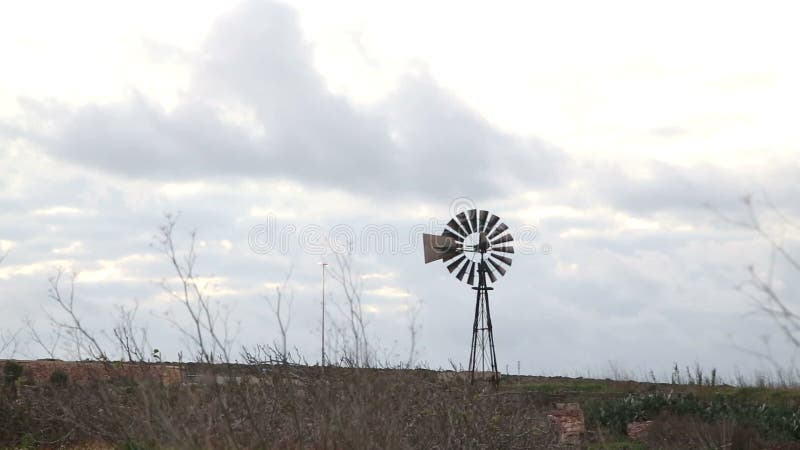 Old Iron Windpump Windmill Spinning in Nature Stock Footage - Video of ...
