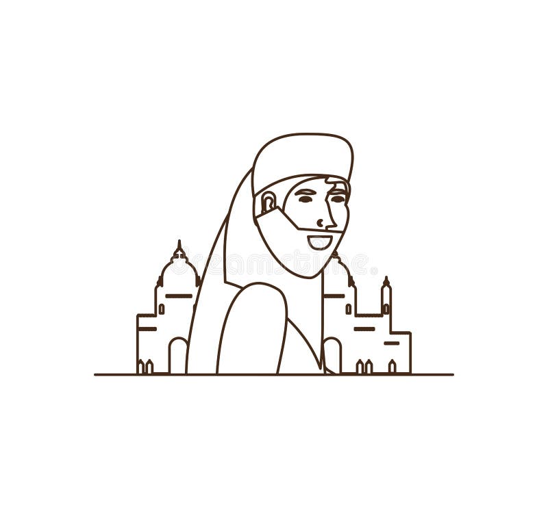 Old Islamic Man with Mosque Building Stock Illustration - Illustration ...