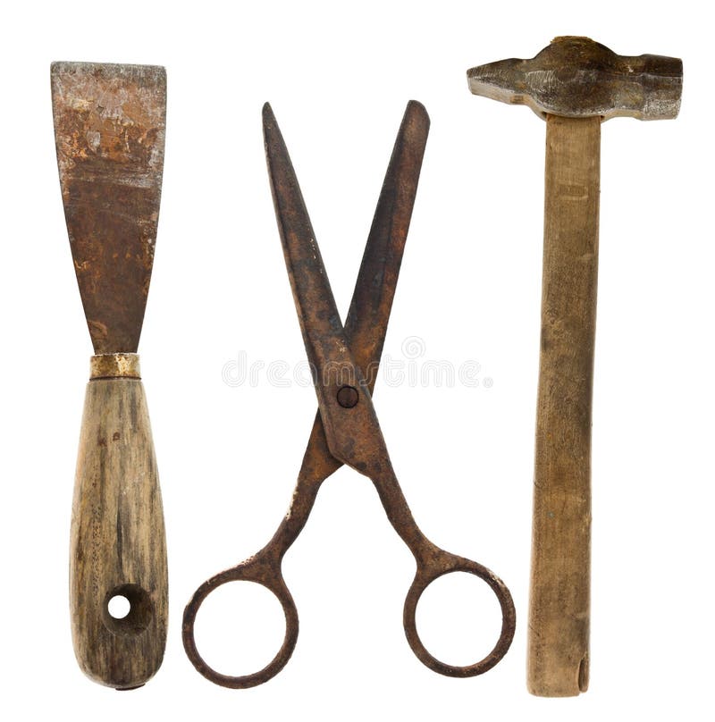 Old Isolated Tools:shears, Spatula, Hammer Stock Image - Image of ...