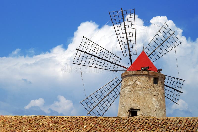 Old Italy ,Sicily, Windmill at Trapani Stock Image - Image of ...