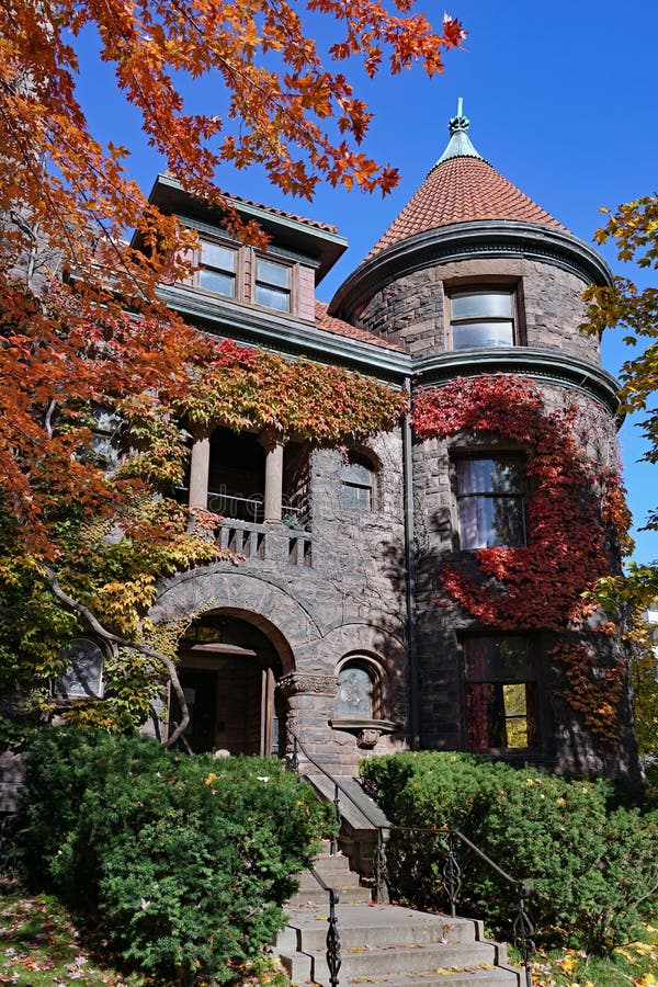 Old Ivy Covered Stone Building with Fall Colors Stock Image - Image of ...