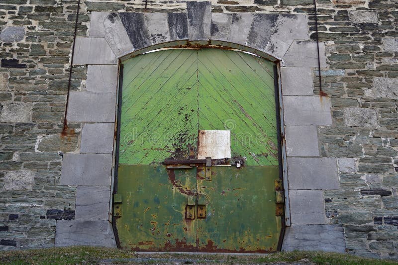 Old Jail Door with Stone Wall Stock Image - Image of history ...