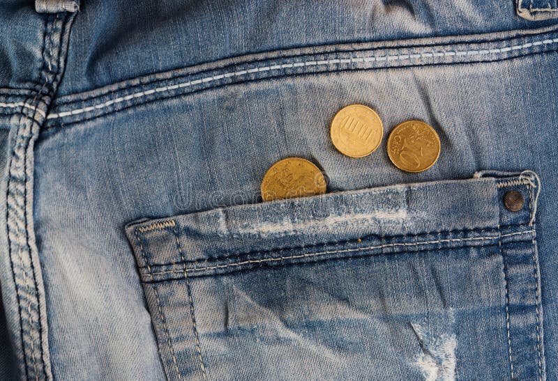 Old Jeans with Coins in Pocket Stock Photo - Image of jeans, denim ...