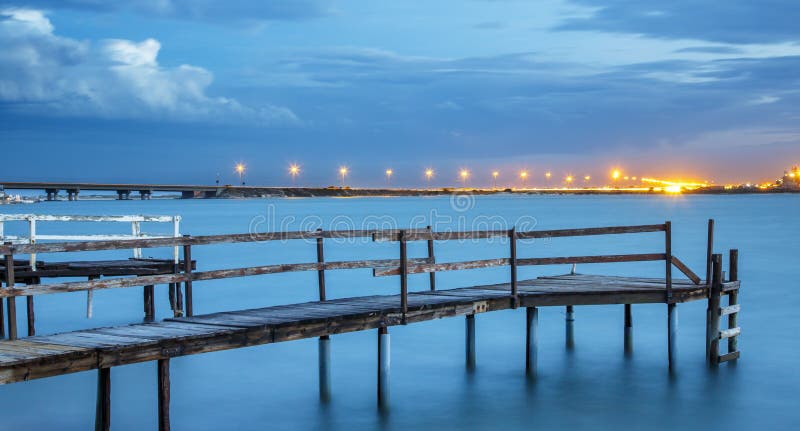 Jetty With Lights At Sunset Perth Rockingham Western Australia Stock ...