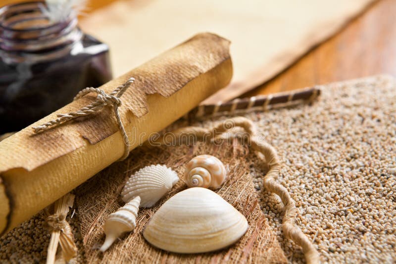Old Journal Book, Scroll and Quill Pen Stock Image - Image of wooden ...