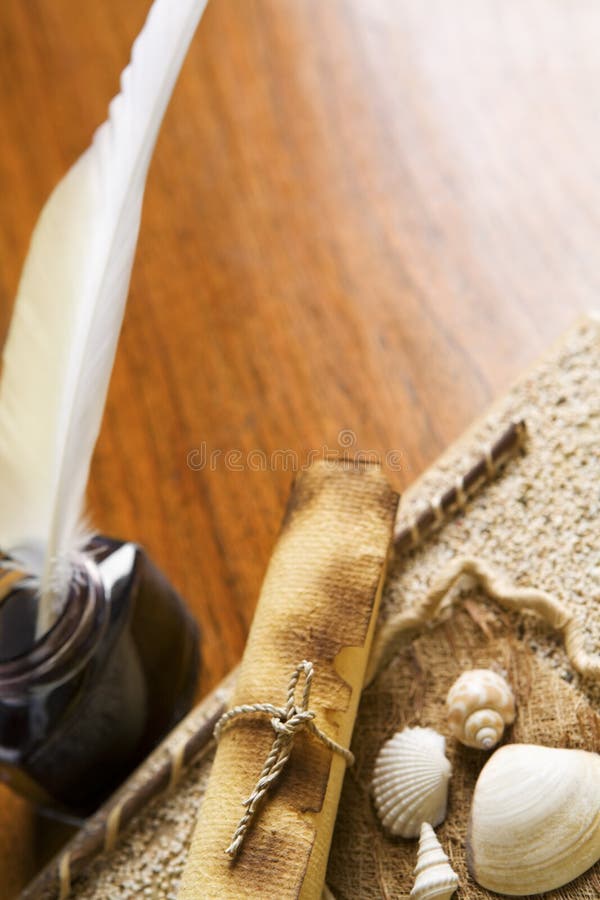 Old Journal Book, Scroll and Quill Pen Stock Image - Image of obsolete ...