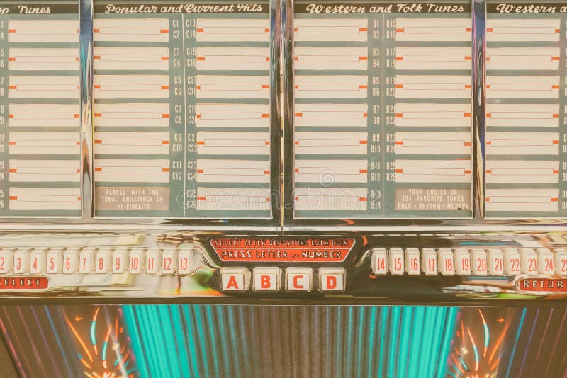 Old Jukebox with Empty Music Labels Stock Photo - Image of play, party ...
