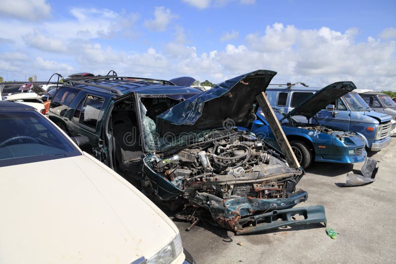 Old junk cars in junkyard stock photo. Image of business - 119374274