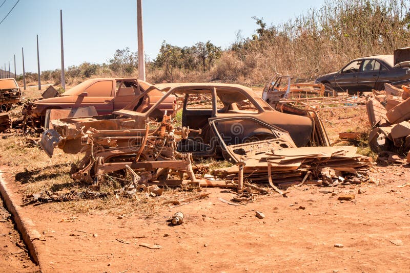 Old Junk Cars Left on the Side of the Road To Deteriorate Stock Photo ...