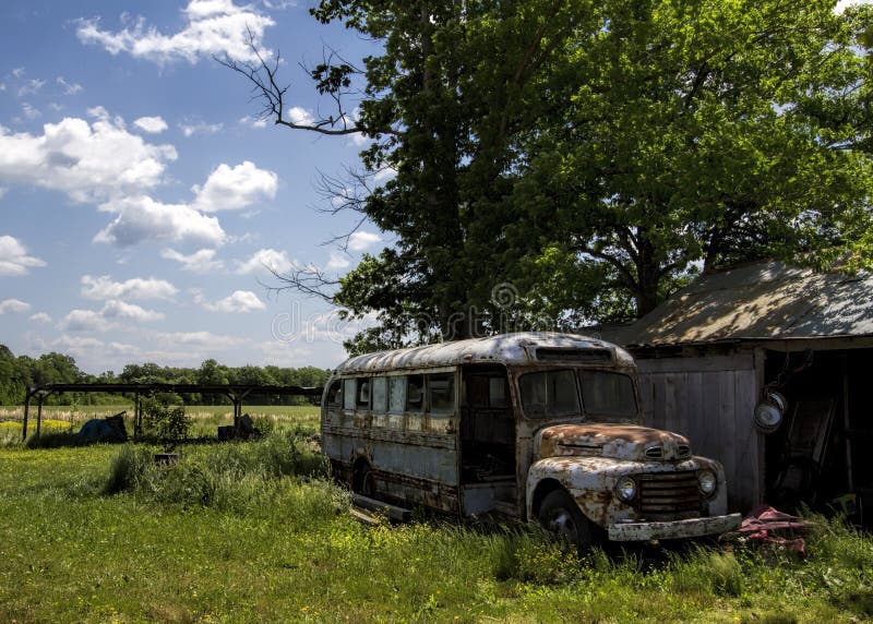 Old Junkyard Rusty School Bus Stock Image - Image of automobiles ...