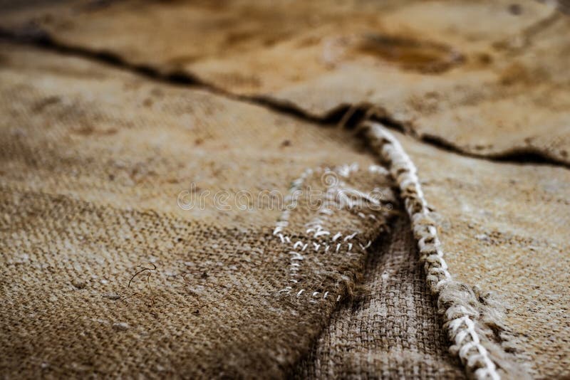 Old Jute Sack with Patched Hole Stock Photo - Image of grunge, linen ...