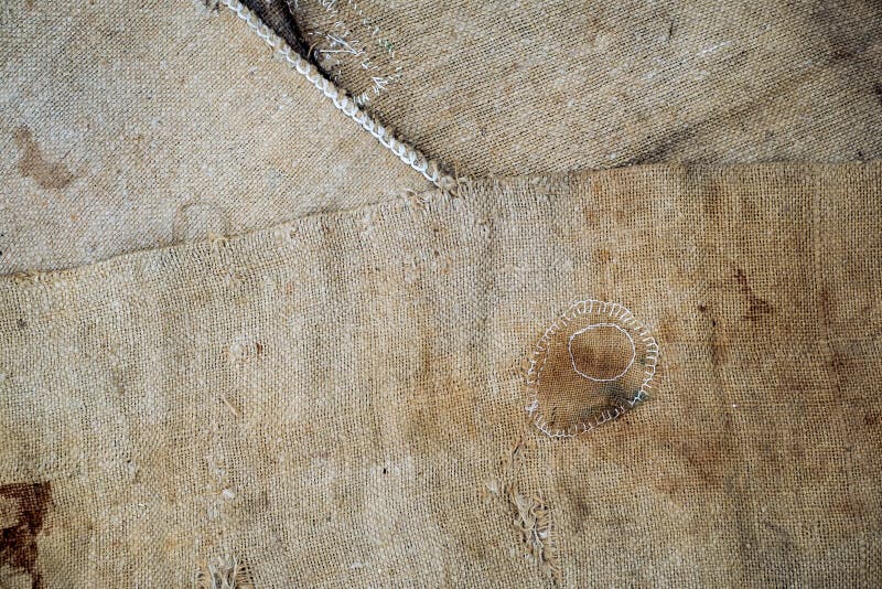 Old Jute Sack with Patched Hole Stock Image - Image of drapery, cotton ...