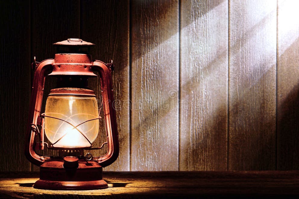 Old Kerosene Lantern Lamp in Rustic Country Barn Stock Image - Image of ...