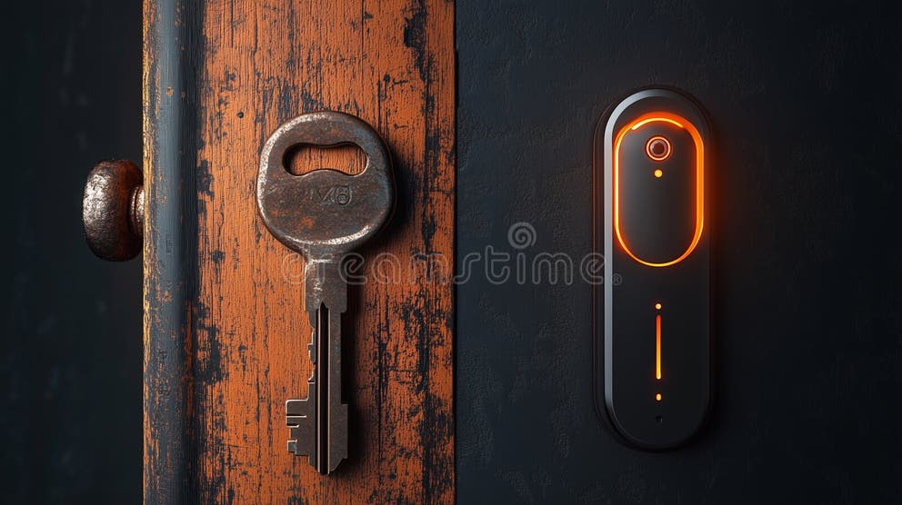 Old Key Alongside Modern Smart Lock Highlighting the Evolution of Door ...
