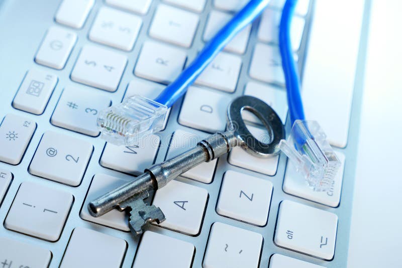 Old Key and Cables on Computer Keyboard Stock Photo - Image of security ...