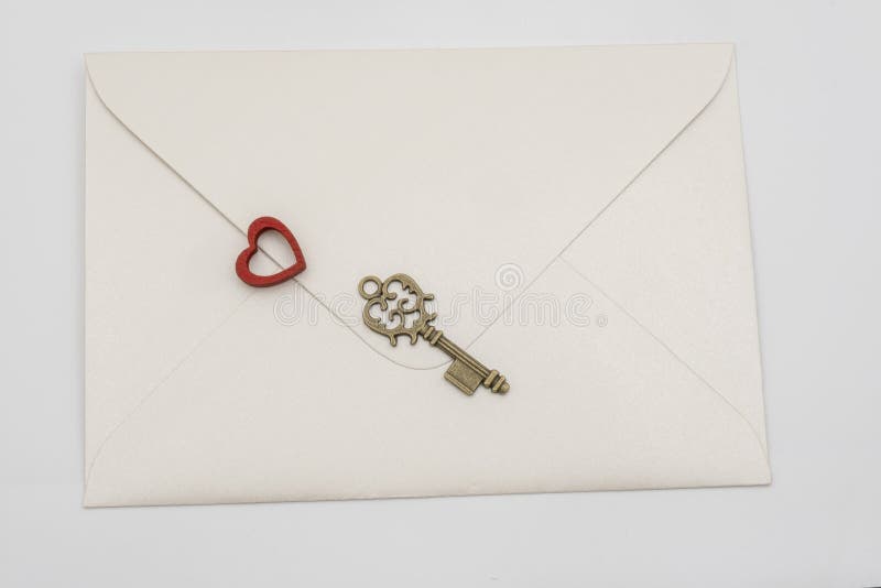 Old Key, Decorative Red Heart and Paper Blank Stock Photo - Image of ...