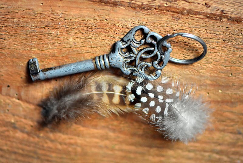 Old key and feather stock photo. Image of base, surface - 89722678