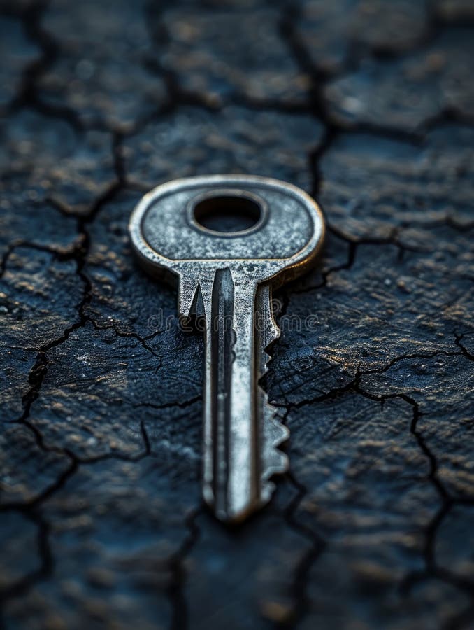 Old Key Lying on Cracked, Dark Surface Close-up. Stock Image - Image of ...
