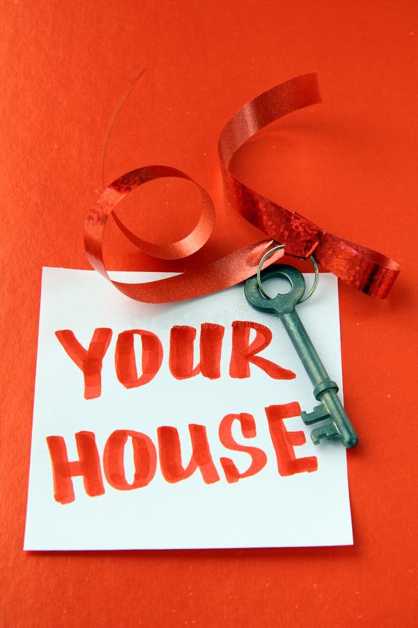Old Key with a Ribbon and with Card Stock Photo - Image of house ...