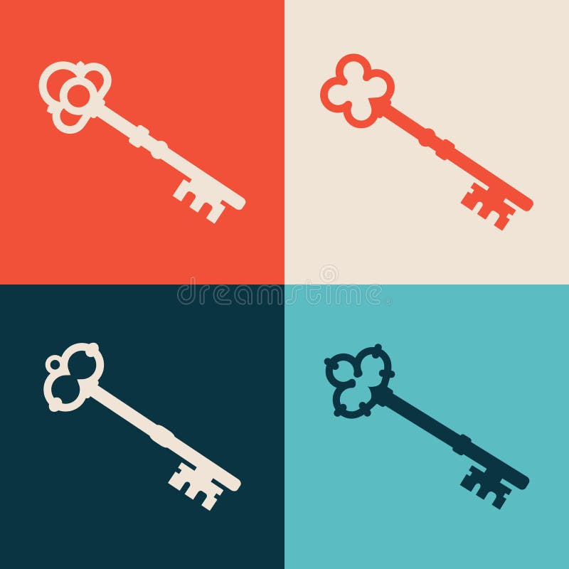 Old Key Vector House Icon Logo. Old Key Silhouette Antique Lock ...
