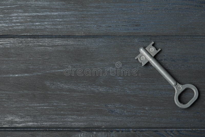 Old Key on Wooden Background, Top View Stock Image - Image of ornate ...