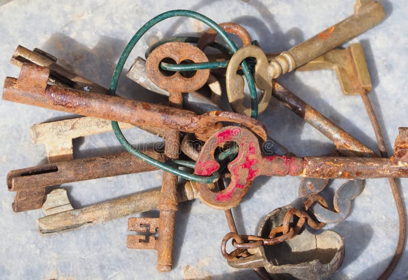 Vintage Keychain with Old Large Keys Stock Image - Image of metallic ...