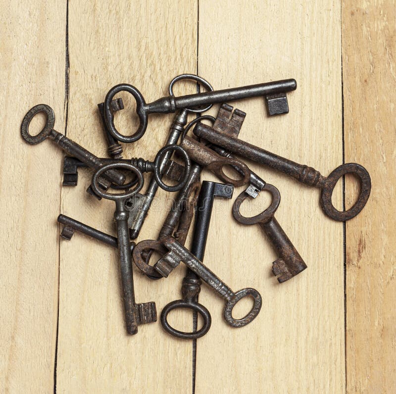Old Keys on a Background of Wooden Boards Stock Photo - Image of ...
