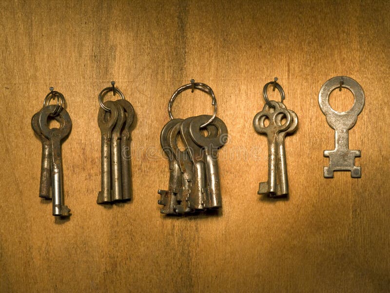 Old keys on workbench a stock image. Image of wooden - 33777551