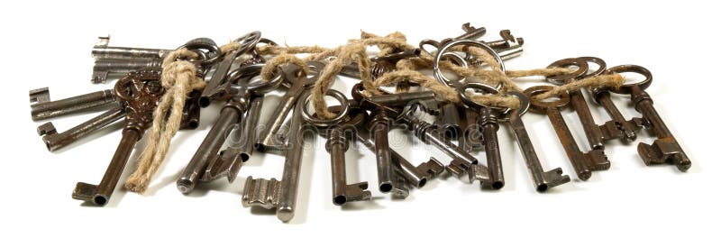 Old Keys on Cord Isolated on White Background Stock Image - Image of ...