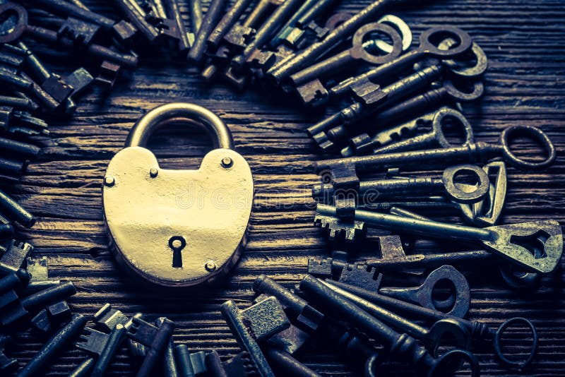 Old Keys and Locks on Old Wooden Table Stock Photo - Image of antique ...
