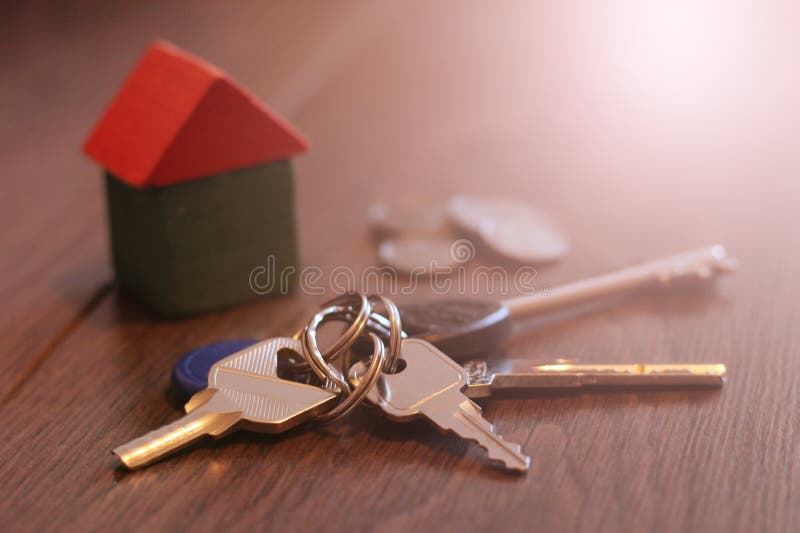 Old Keys on Old Wooden Background and Toy House Stock Photo - Image of ...