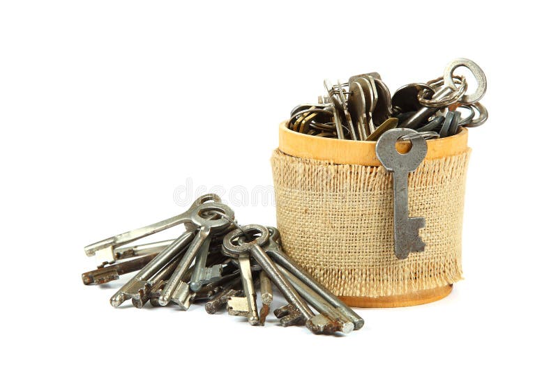 Old Keys in a Wooden Morta. Stock Image - Image of worn, ring: 72693379