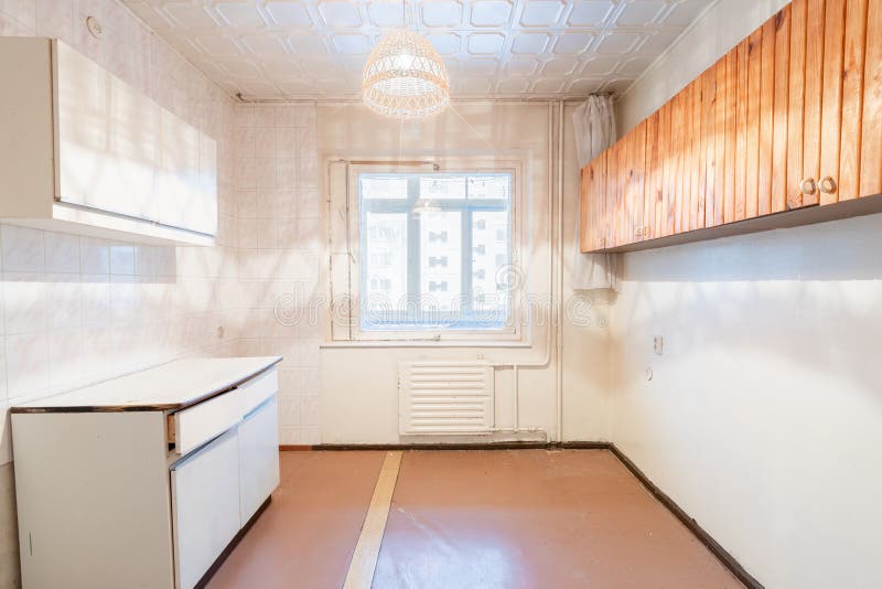 Old Kitchen Interior with White Cabinets and Brightly Lit Space. Old ...
