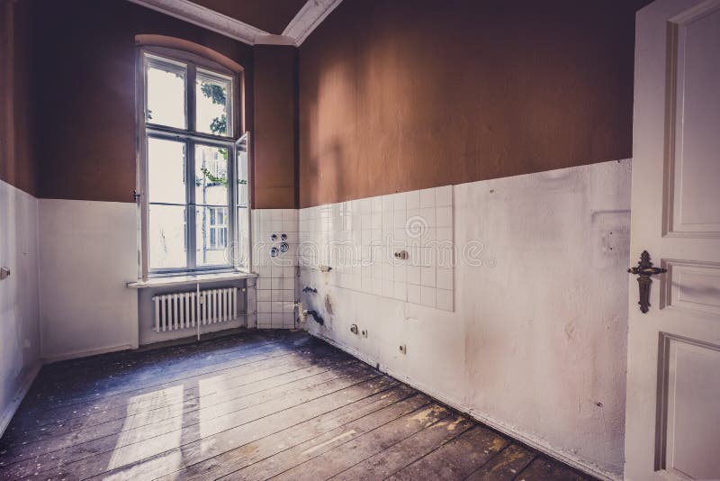 Old Kitchen Room before Renovation - Run Down Apartment Interior Stock ...