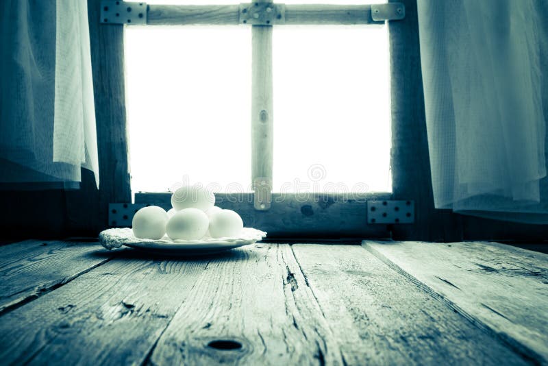 Old Kitchen Table Rural Hut Morning Egg Stock Image - Image of platte ...