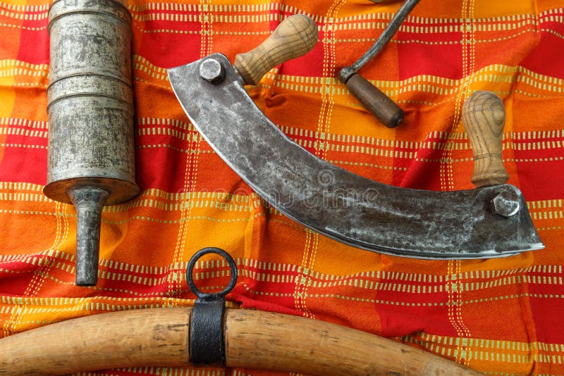 Old Kitchen Tools for the Production of Meat Products Stock Photo ...