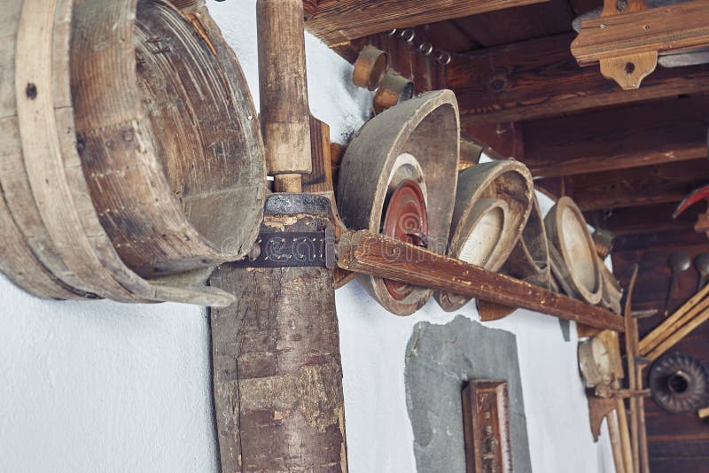 Old Kitchen Tools in a Wall Stock Photo - Image of antique, metallic ...