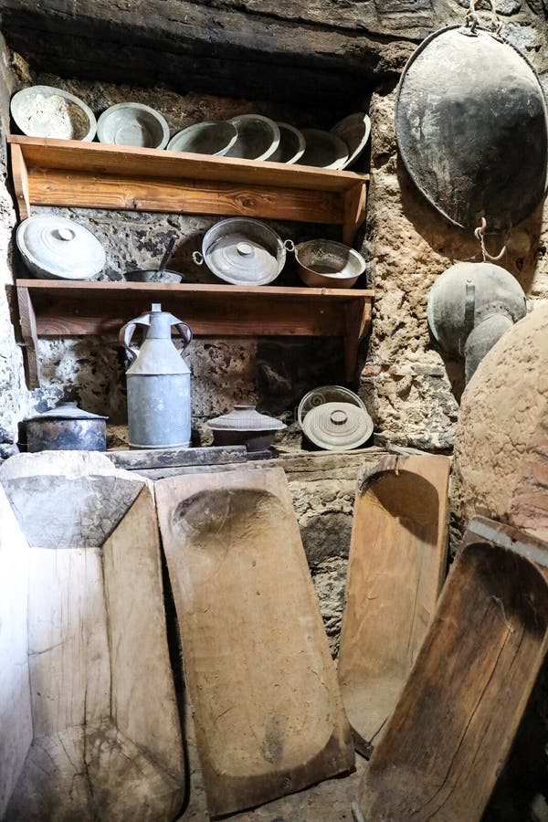 Old Kitchen Utensils of the Great Meteoron Monastery. Stock Photo ...