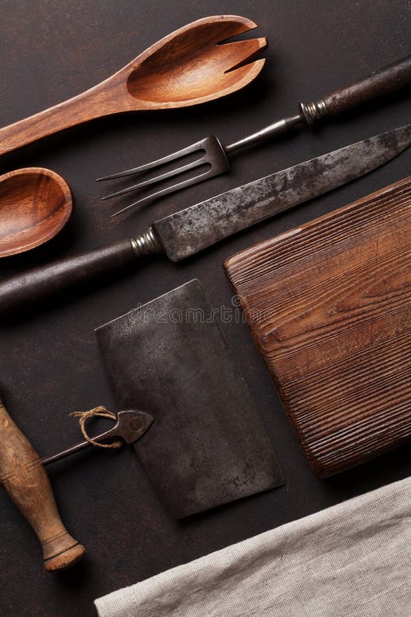 Old kitchen utensils stock photo. Image of cutlery, board - 80491544