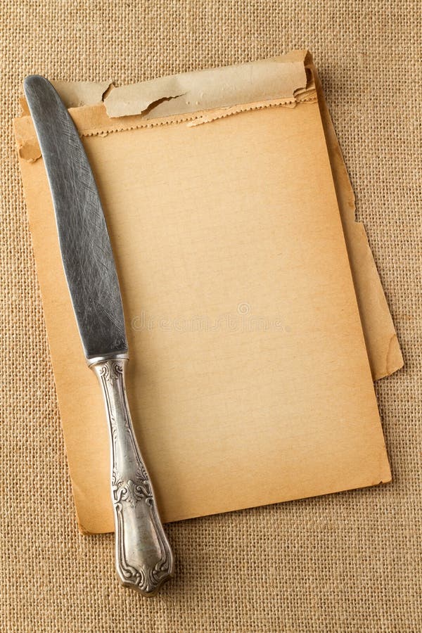 Old Knife on Yellowed Blocknote Stock Image - Image of elegance ...