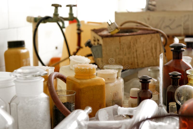 Old Laboratory with a Lot of Bottles Stock Photo - Image of liquid ...