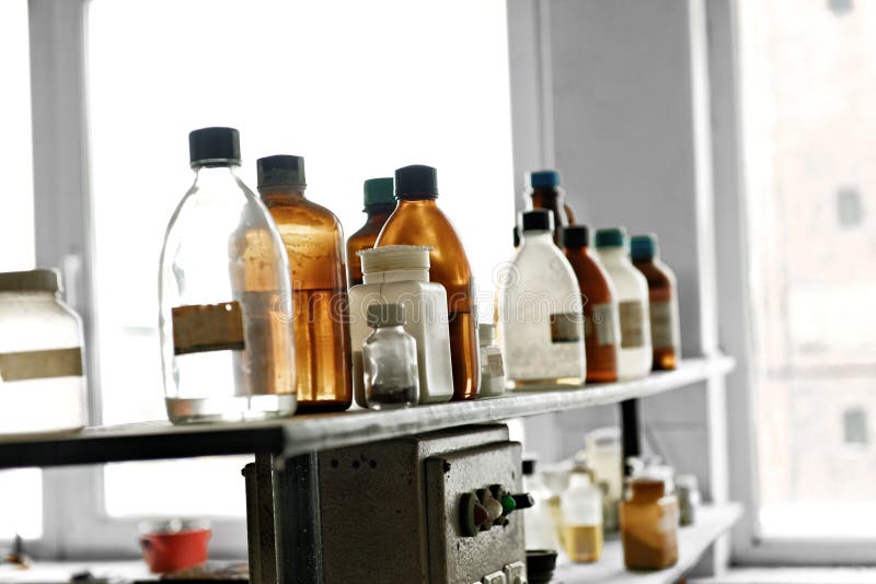 Old Laboratory with a Lot of Bottles Stock Image - Image of glass ...
